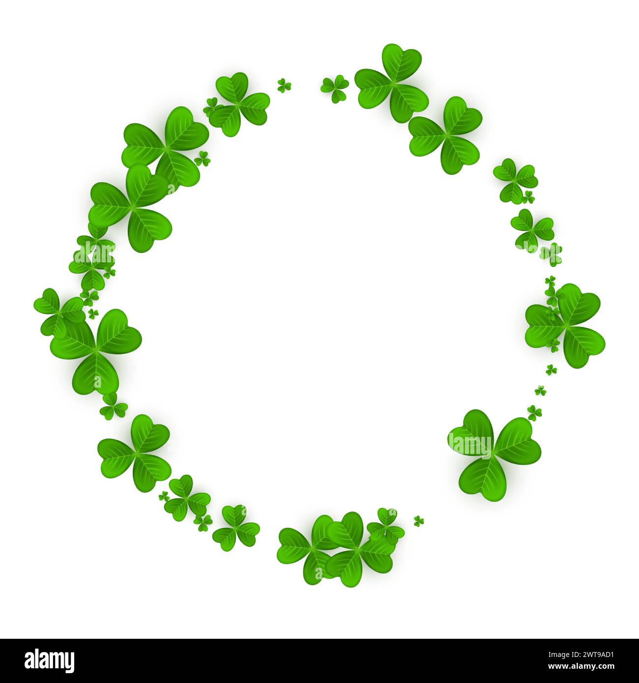 Realistic shamrock wreath. Round Clover frame. Green leaves floral ...
