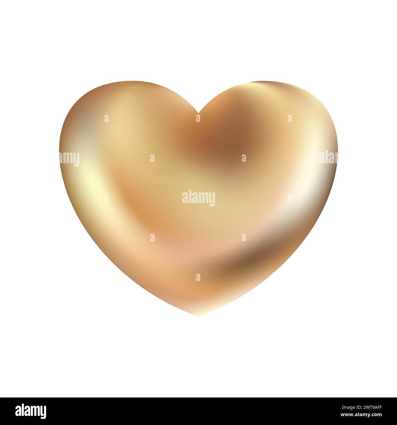 Golden realistic heart icon on white background. 3d vector illustration ...