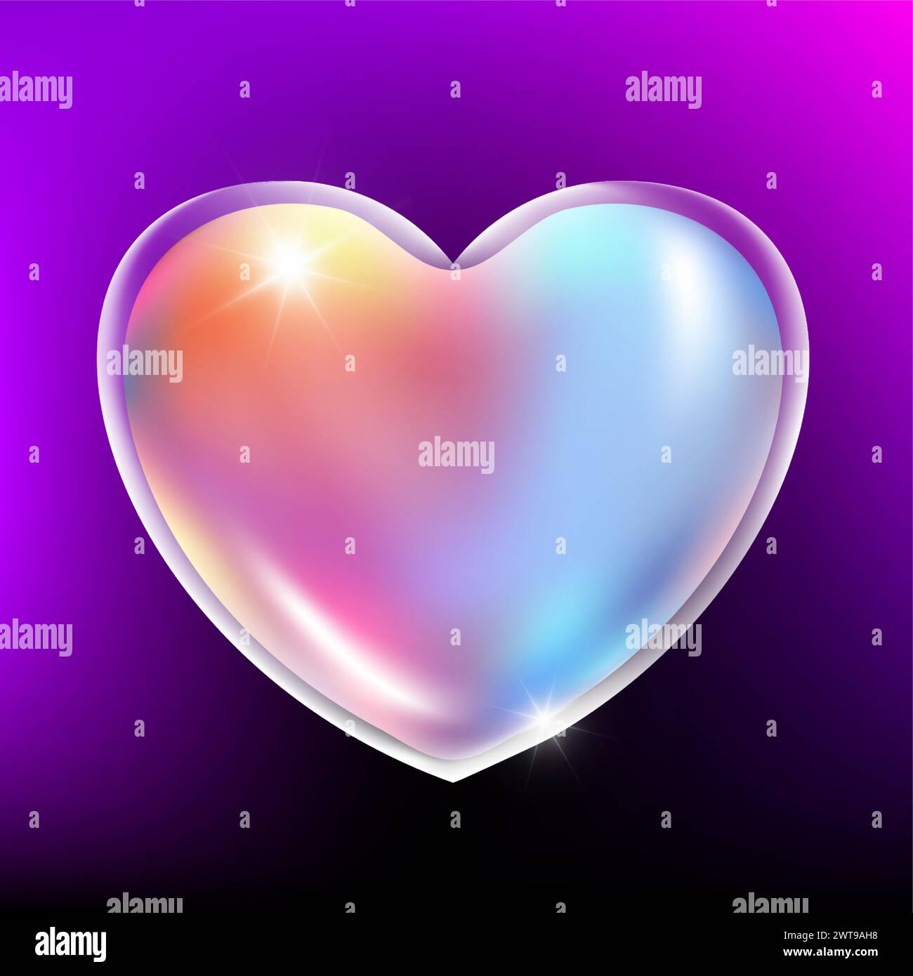 Transparent glass holographic heart. Realistic plastic gradient shape ...