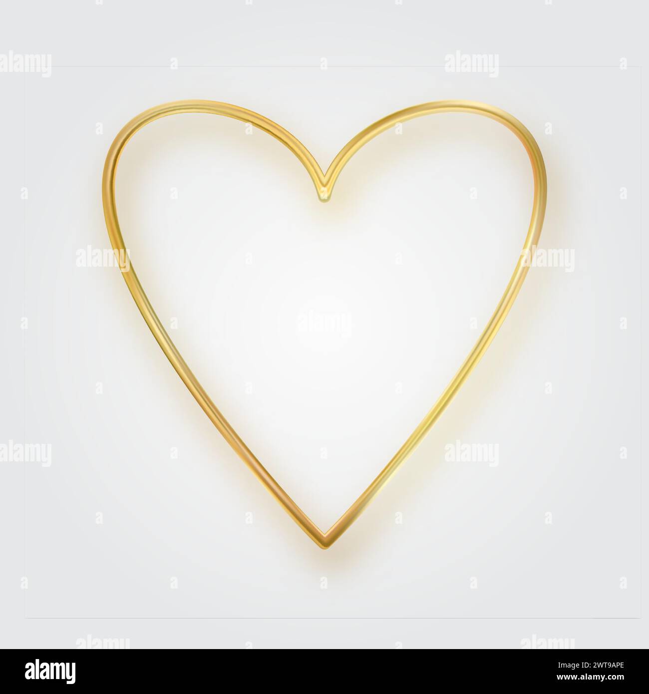 Thin gold heart frame. Golden realistic heart border. Luxury symbol of ...