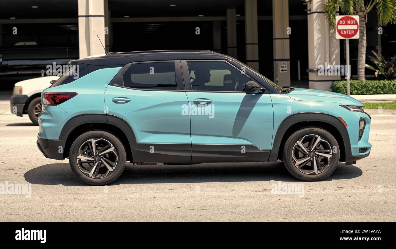Miami Beach, Florida USA - April 15, 2021: blue chevrolet trailblazer ...