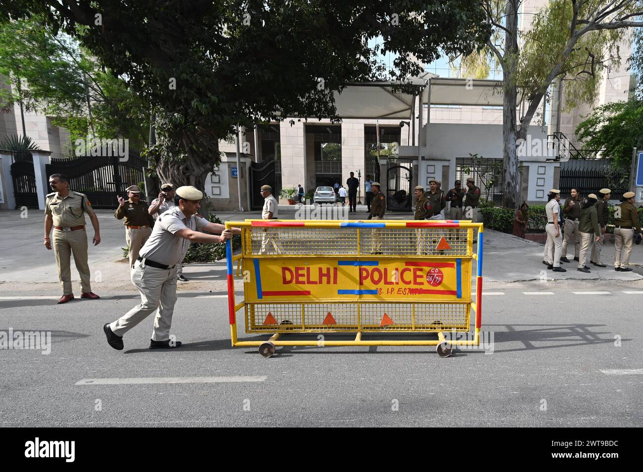 NEW DELHI, INDIA - MARCH 16: Delhi Police personnel seen deployed outside the Rouse Avenue Court ...