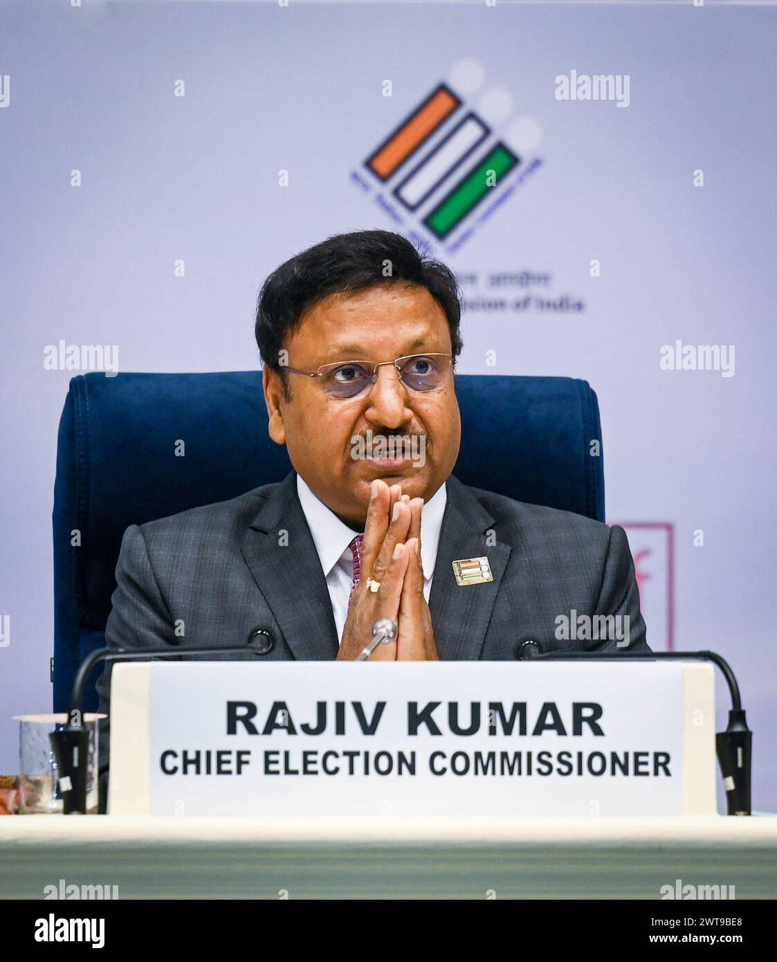 NEW DELHI, INDIA - MARCH 16: Rajiv Kumar, Chief Election Commissioner of India speaks during a ...