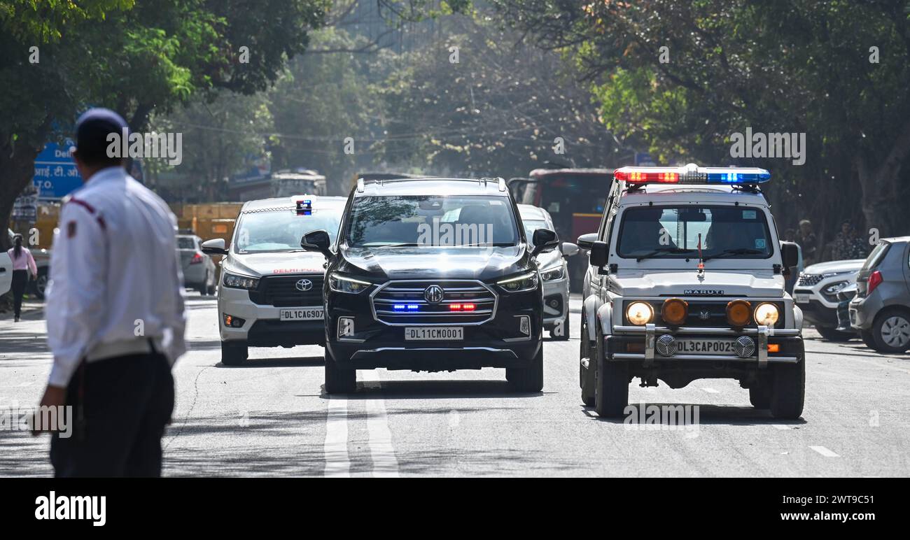 NEW DELHI, INDIA - MARCH 16: Delhi Chief Minister Arvind Kejriwal arrive at the Rouse Avenue ...
