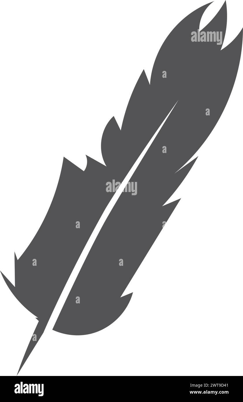 Fluffy feather logo. Black quill silhouette icon Stock Vector Image ...