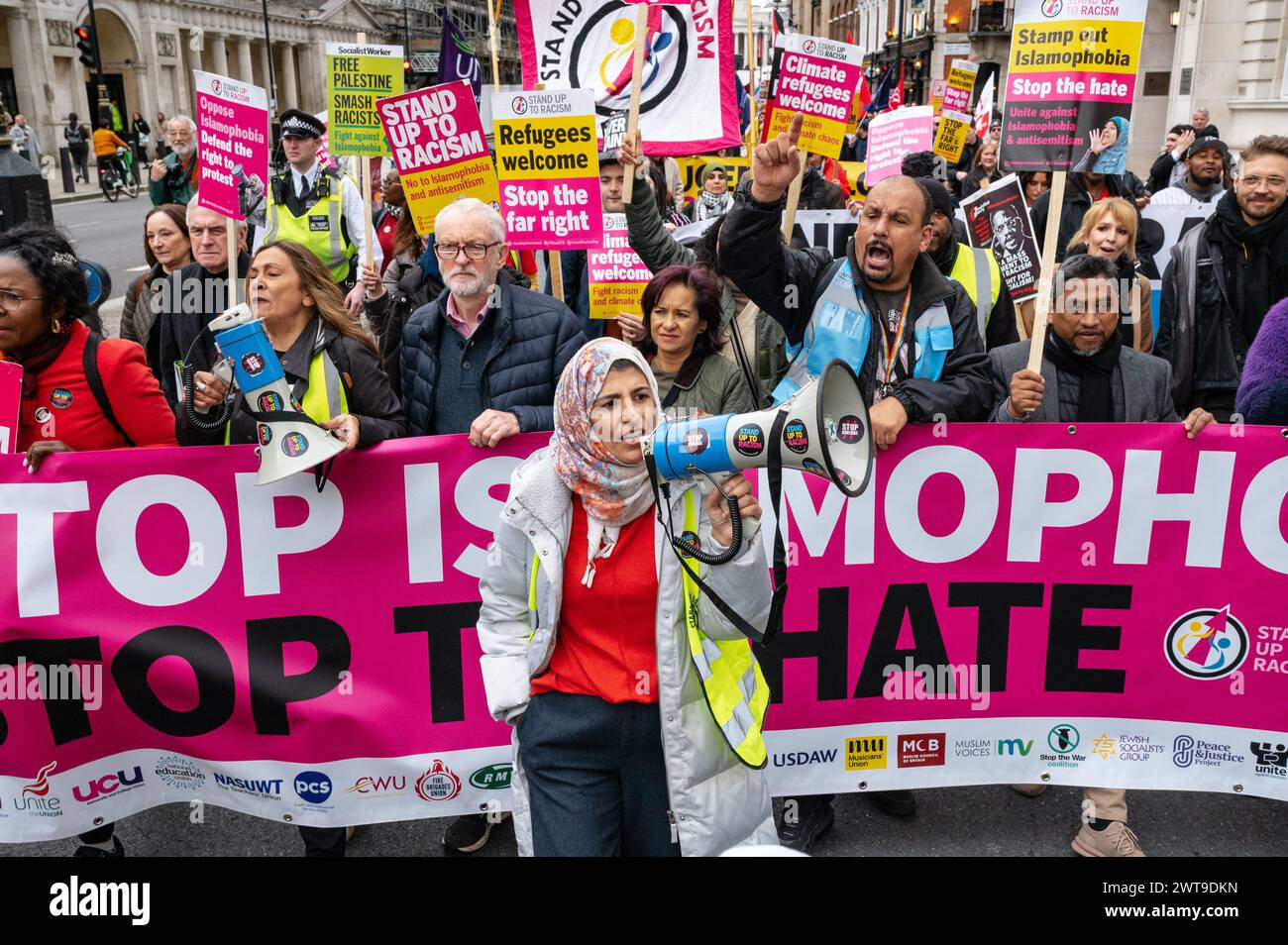 London, UK. 16 March 2024. Stand Up To Racism march from the Home ...