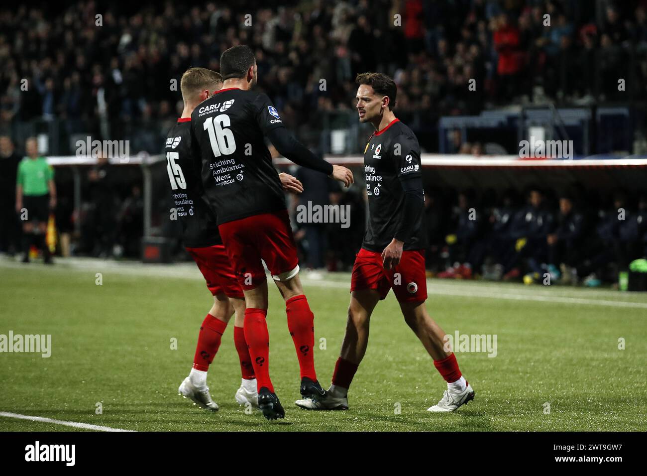ROTTERDAM - (l-r) Julian Baas of sbv Excelsior, Sven Nieuwpoort of sbv Excelsior, Siebe Horemans ...