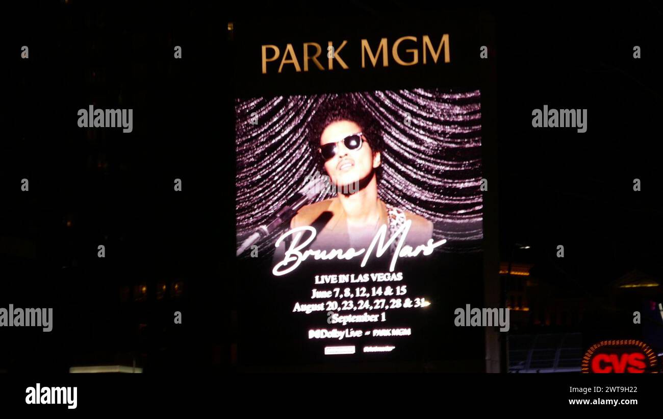 Las Vegas, Nevada, USA 7th March 2024 Bruno Mars Marquee at Park MGM ...