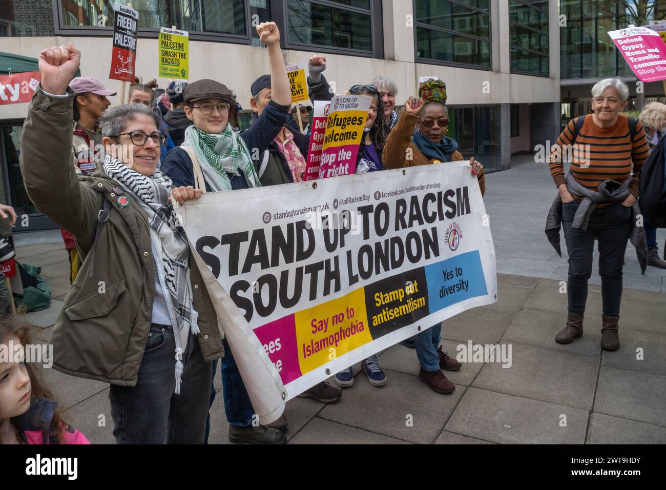 London, UK. 16 March 2024. Stand Up To Raism South London. A rally at ...