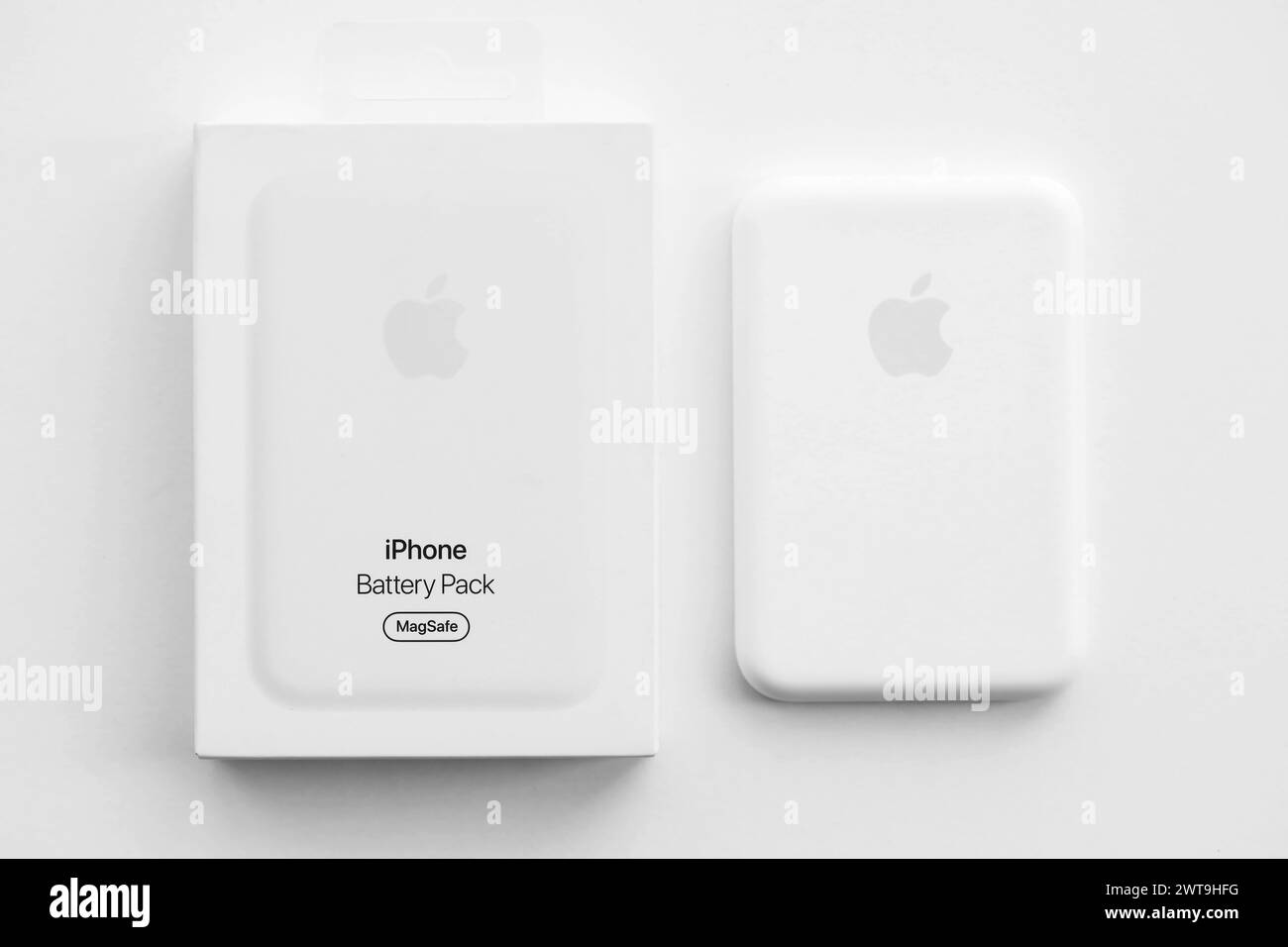 KYIV, UKRAINE - OCTOBER 31, 2023 Apple MagSafe battery device for ...