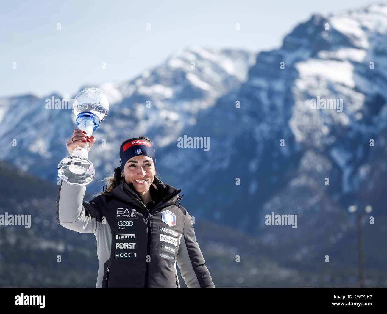 Canmore, Canada. 16th Mar, 2024. Italy's Lisa Vittozzi holds the ...