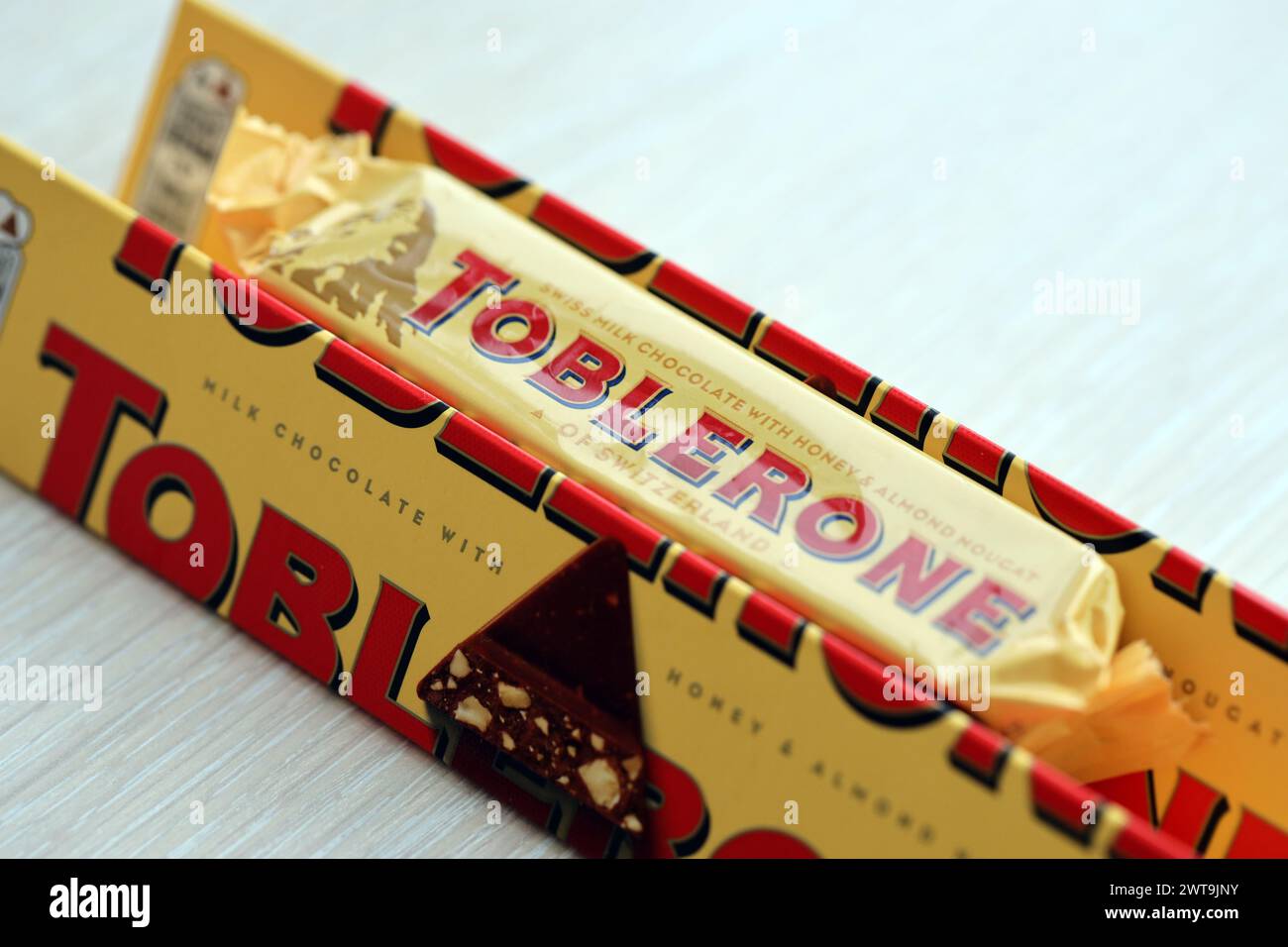 KYIV, UKRAINE - OCTOBER 31, 2023 Yellow Toblerone Chocolate Bar ...
