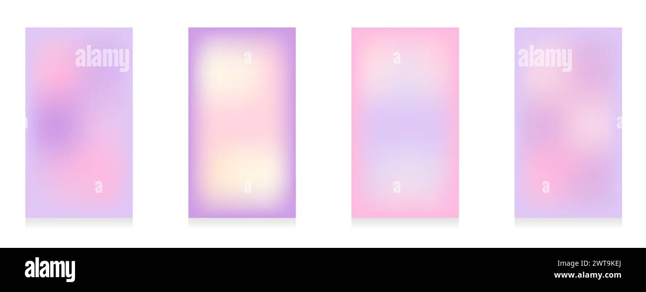 Four vertical banners in pastel colors. Background with blurred liquid ...