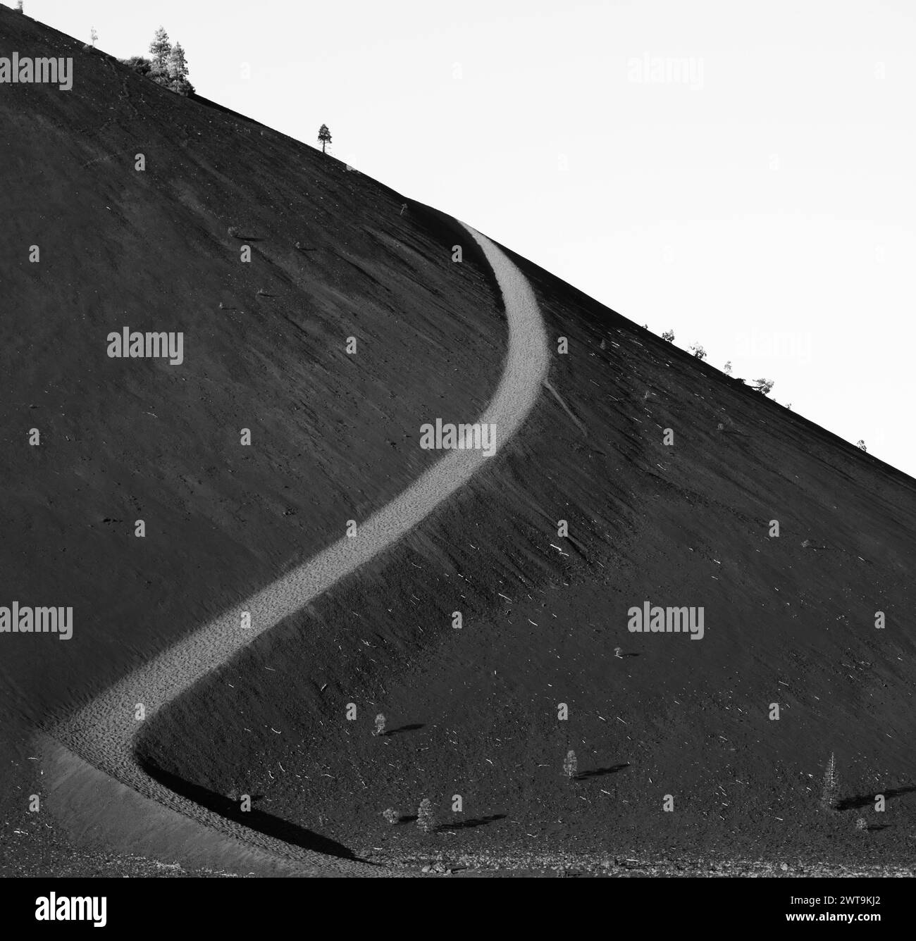 Gray Scale of Cinder Cone Trail Winding Up Peak in Lassen Volcanic ...