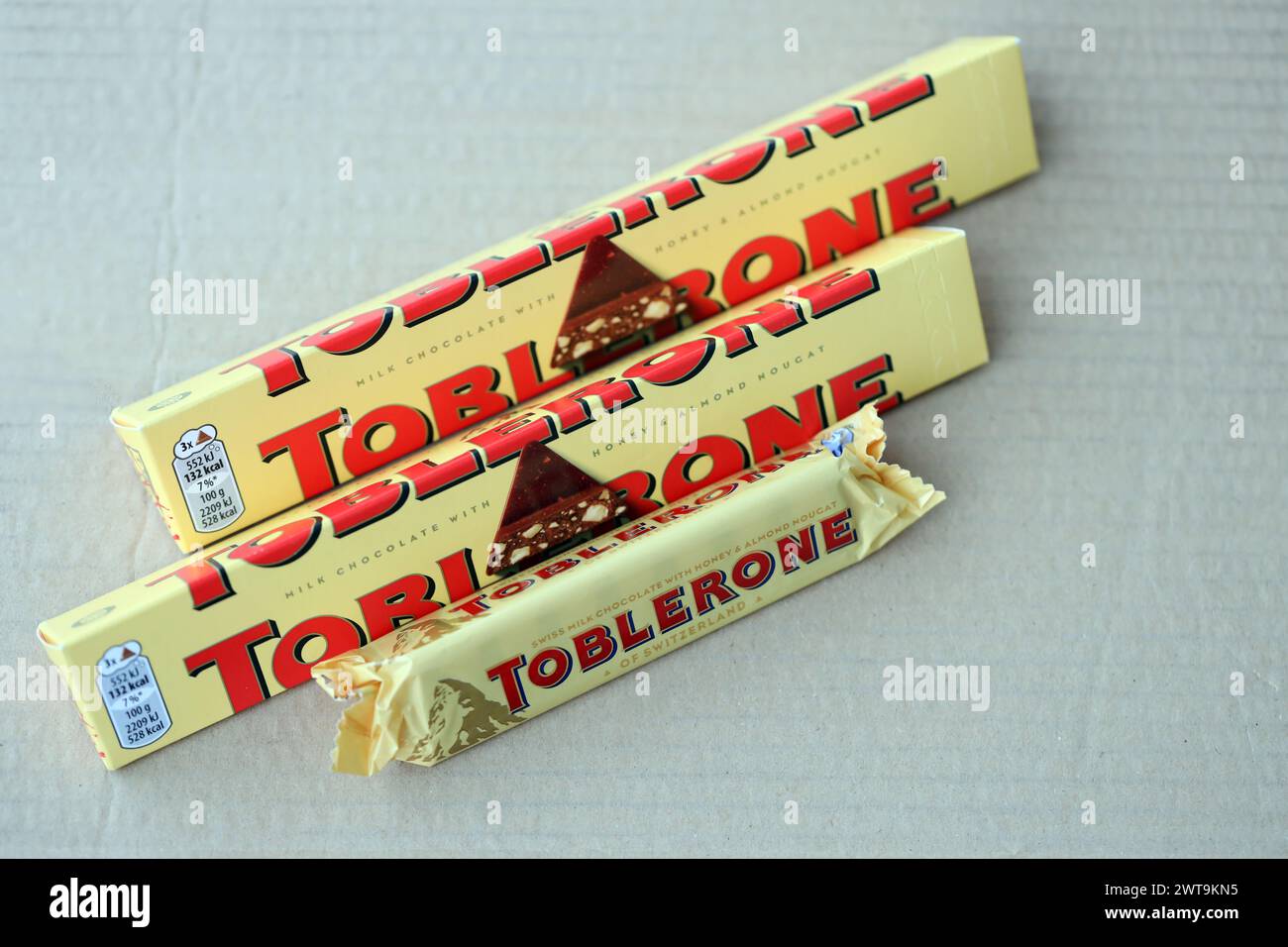 KYIV, UKRAINE - OCTOBER 31, 2023 Yellow Toblerone Chocolate Bar ...