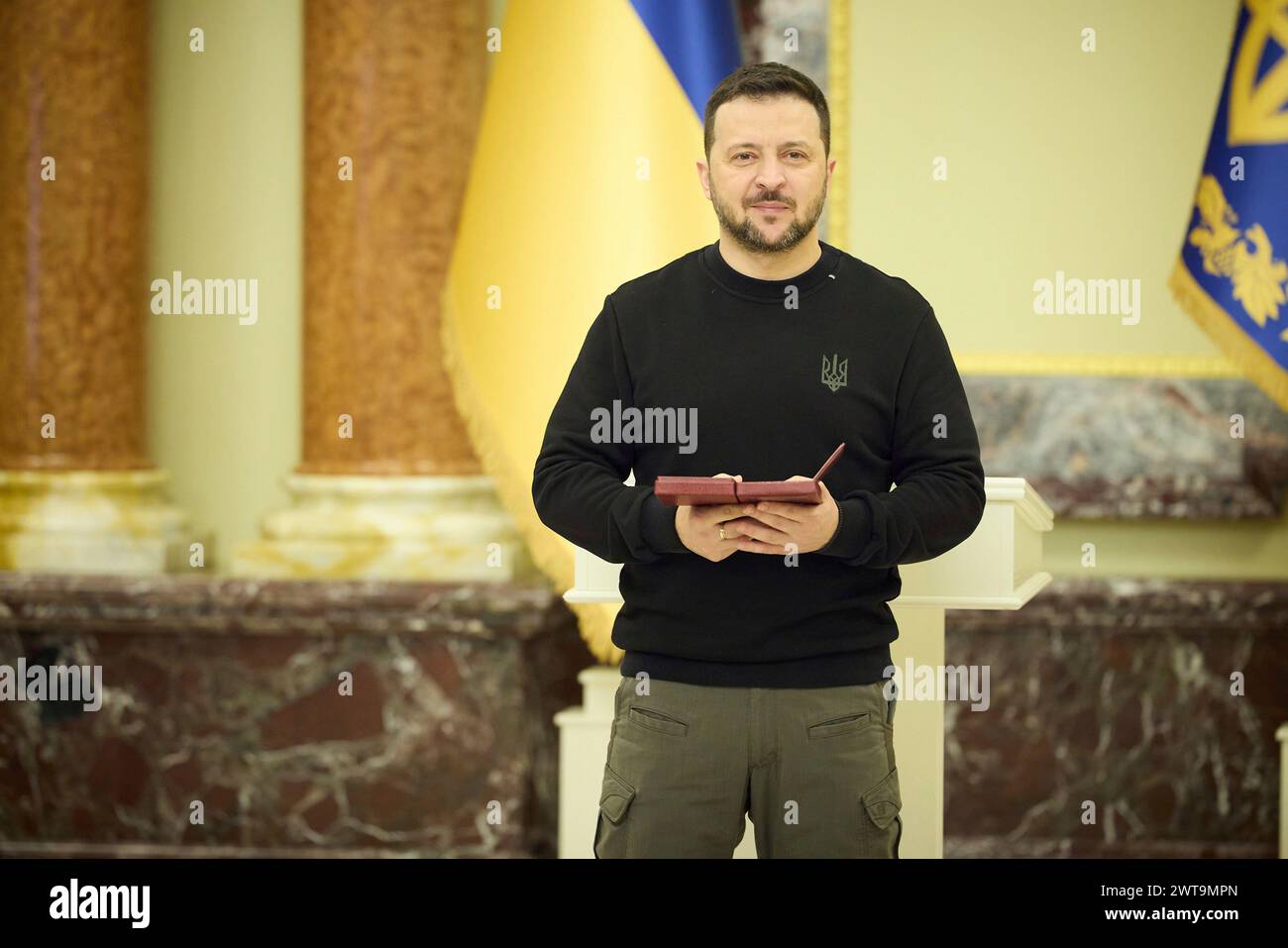 Kiev, Ukraine. 16th Mar, 2024. Ukrainian President Volodymyr Zelenskyy ...