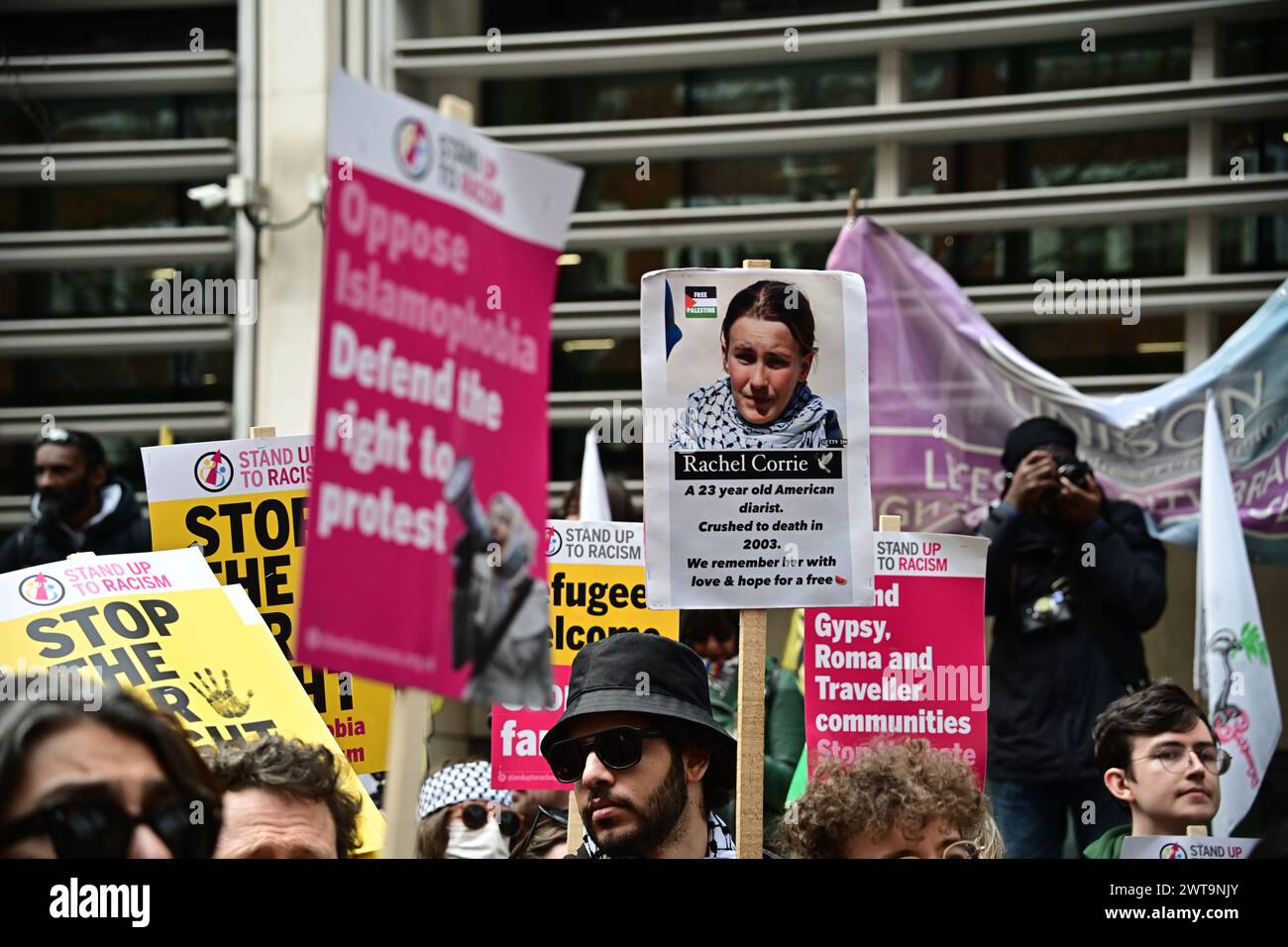 London, UK, March 16th, 2024. A placard of Rachel Corrie (April 10 ...