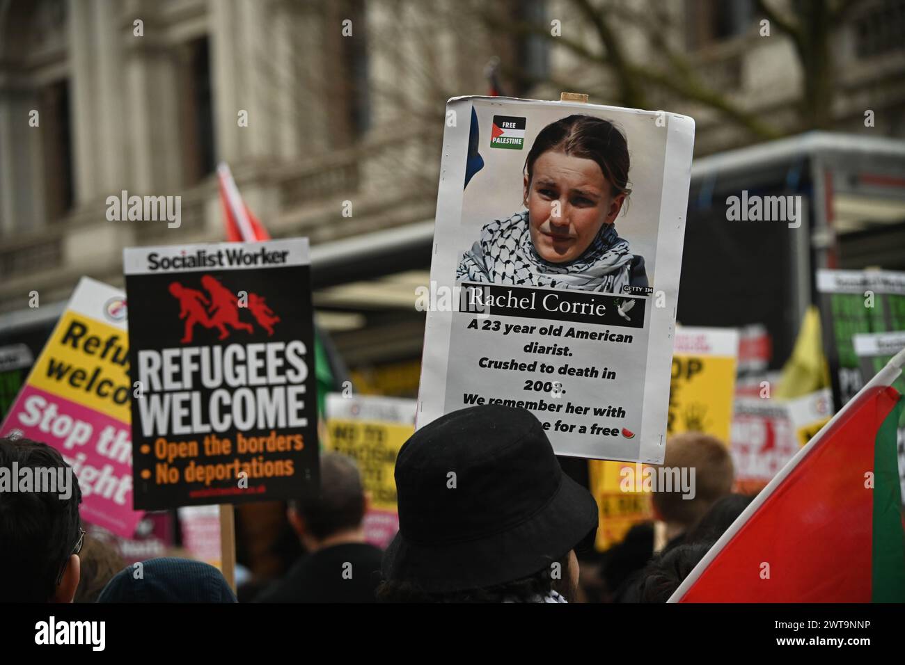 London, UK, March 16th, 2024. A placard of Rachel Corrie (April 10 ...
