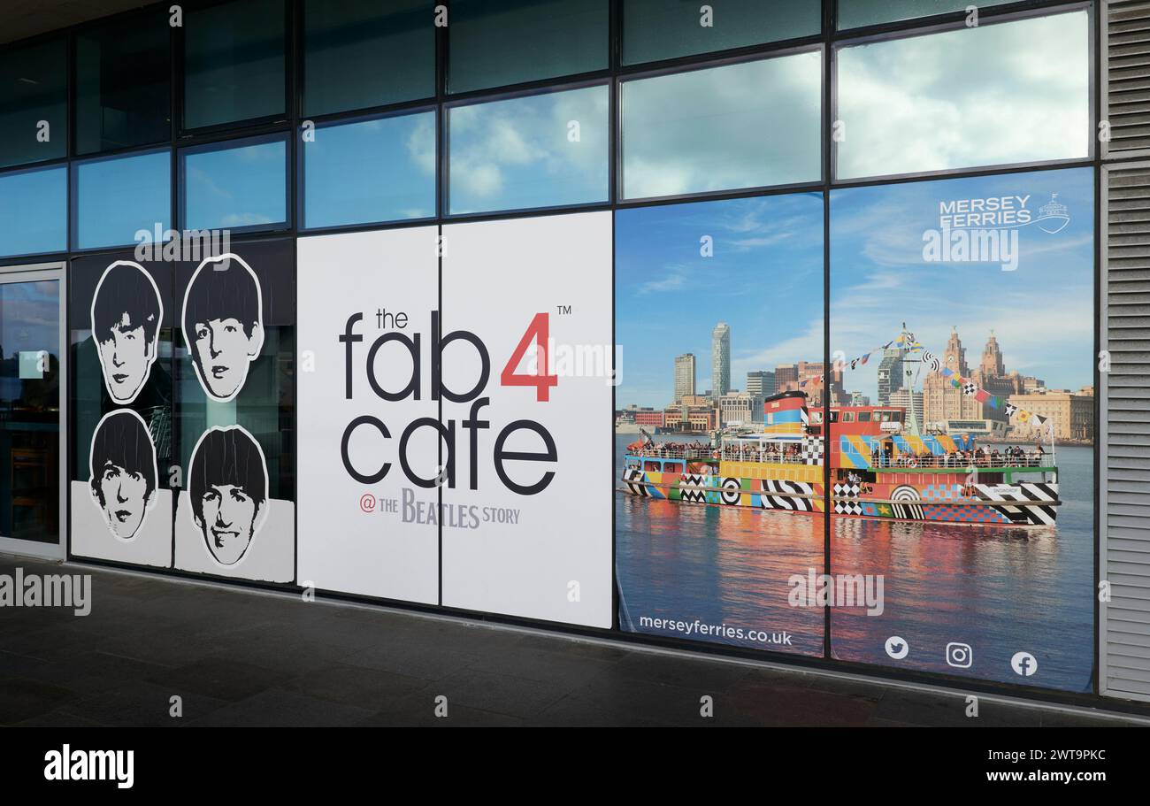 Vinyl window coverings on Mersey Ferries building depicting the faces ...