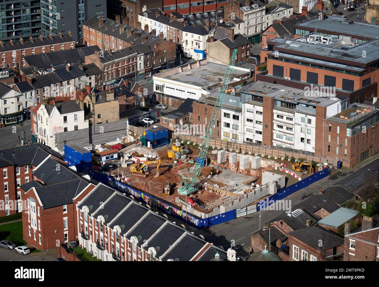 Aerial view of construction site on corner of Upper Duke Stree and ...