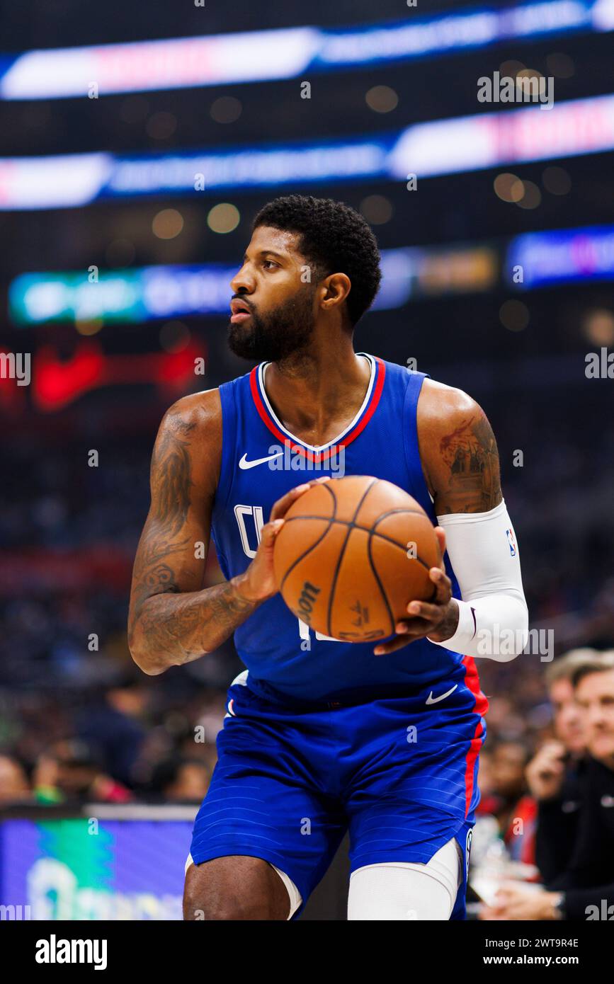 LOS ANGELES, CA - MARCH 12: LA Clippers forward Paul George (13) during an NBA basketball game ...