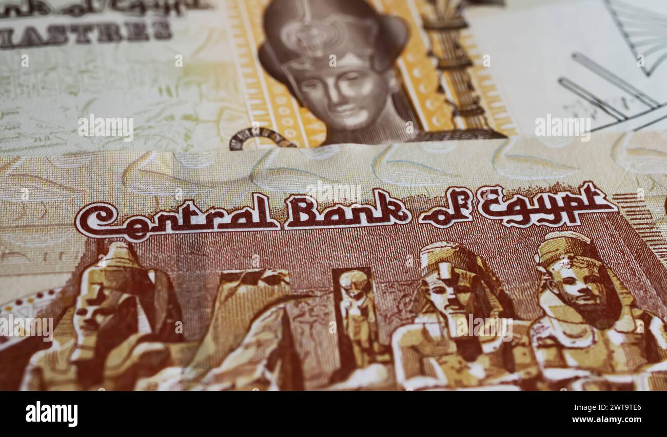Closeup of old currency Egypt pound and piastres banknotes with ...