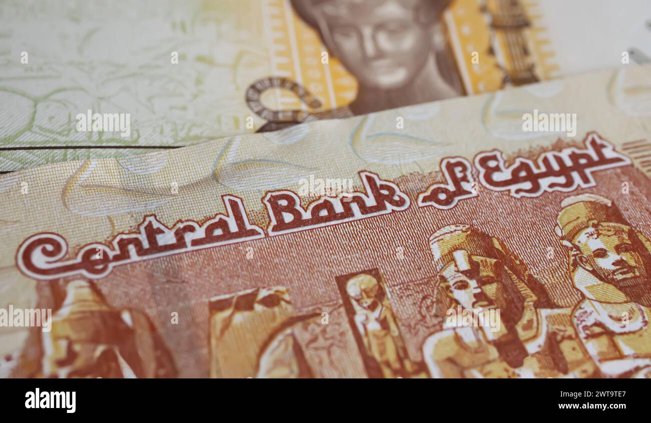 Closeup of old currency Egypt pound and piastres banknotes with ...