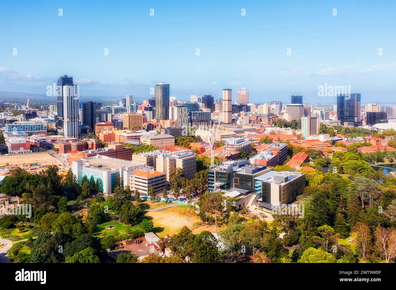 Parks streets and high-rise towers of urban CBD of Adelaide city in ...