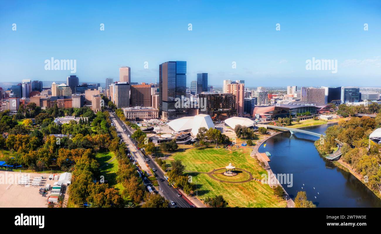 Skyline of Adelaide city CBD cityscape on shores of Torrens river in ...