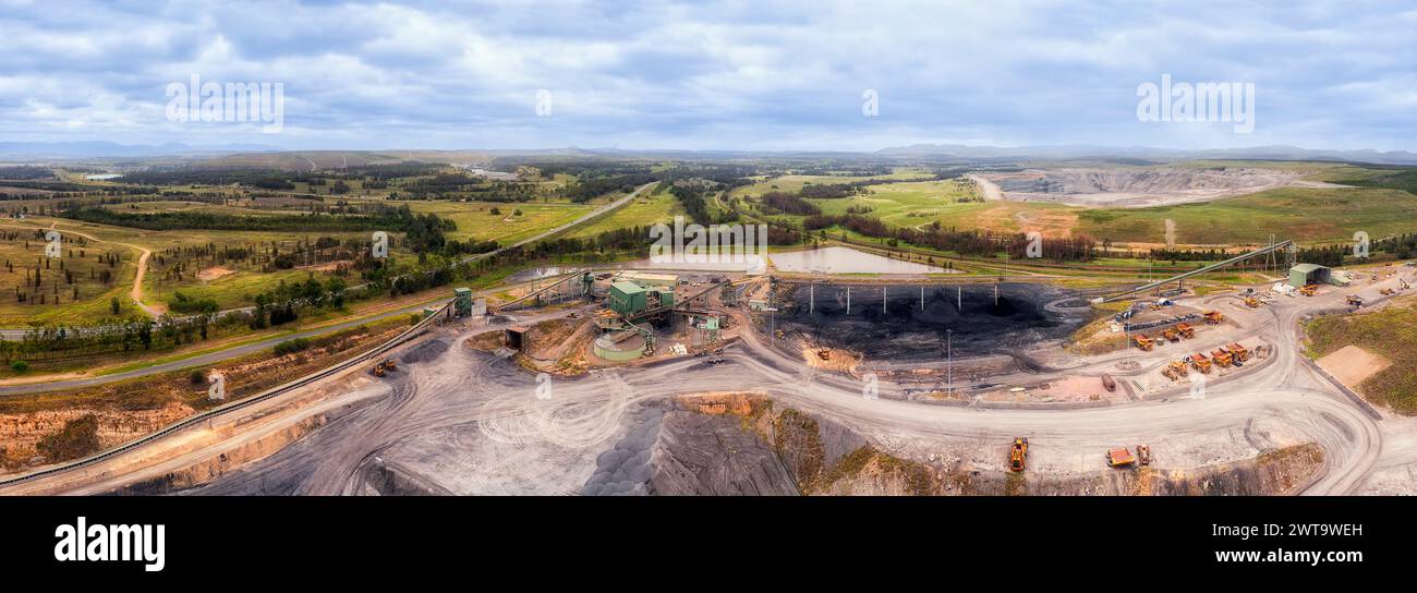 Industrial site of black coal open pit mine in Hunter valley region of ...