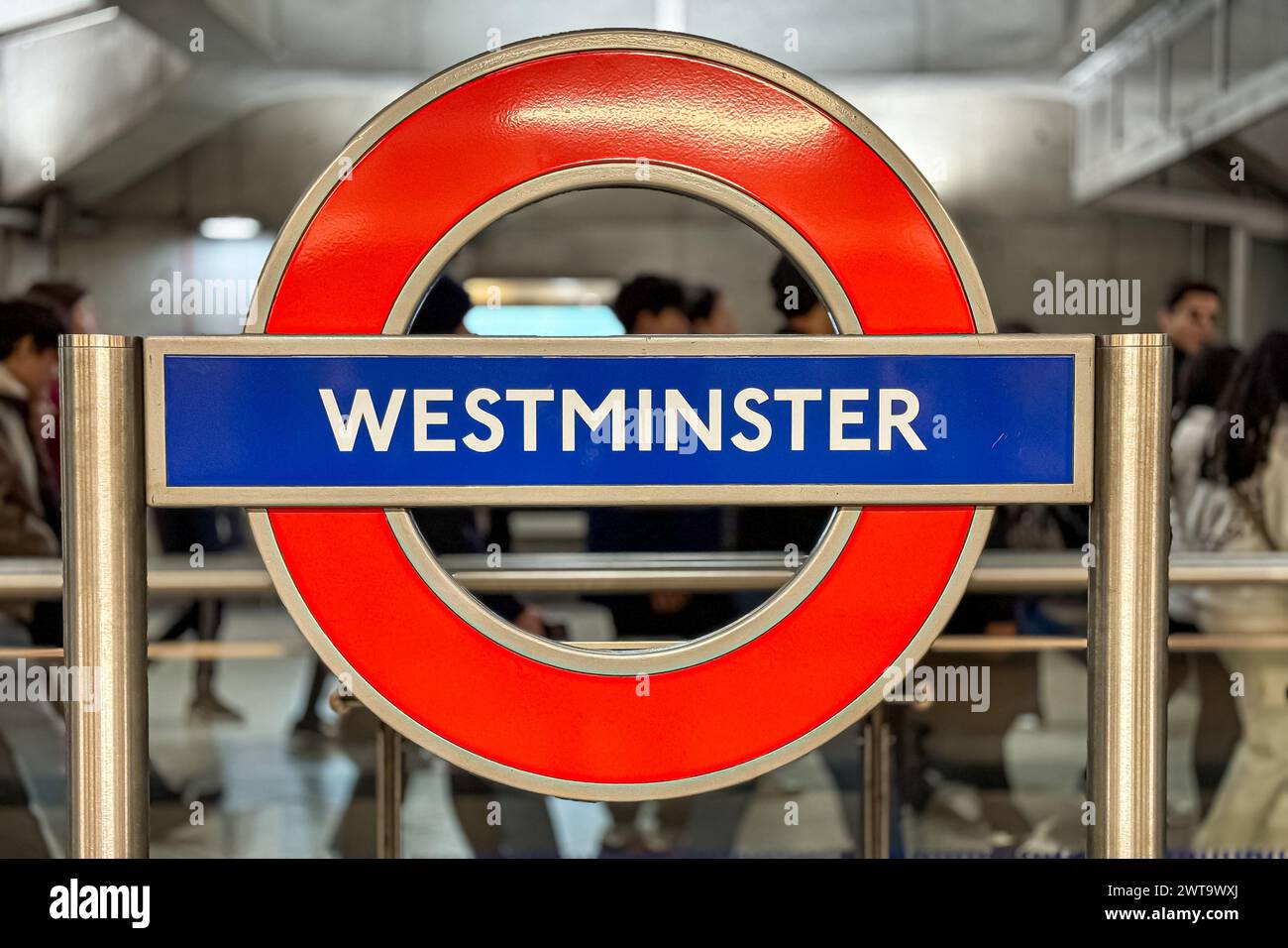 LONDON, ENGLAND - 15 March 2024 Underground Logo at Westminster Tube ...