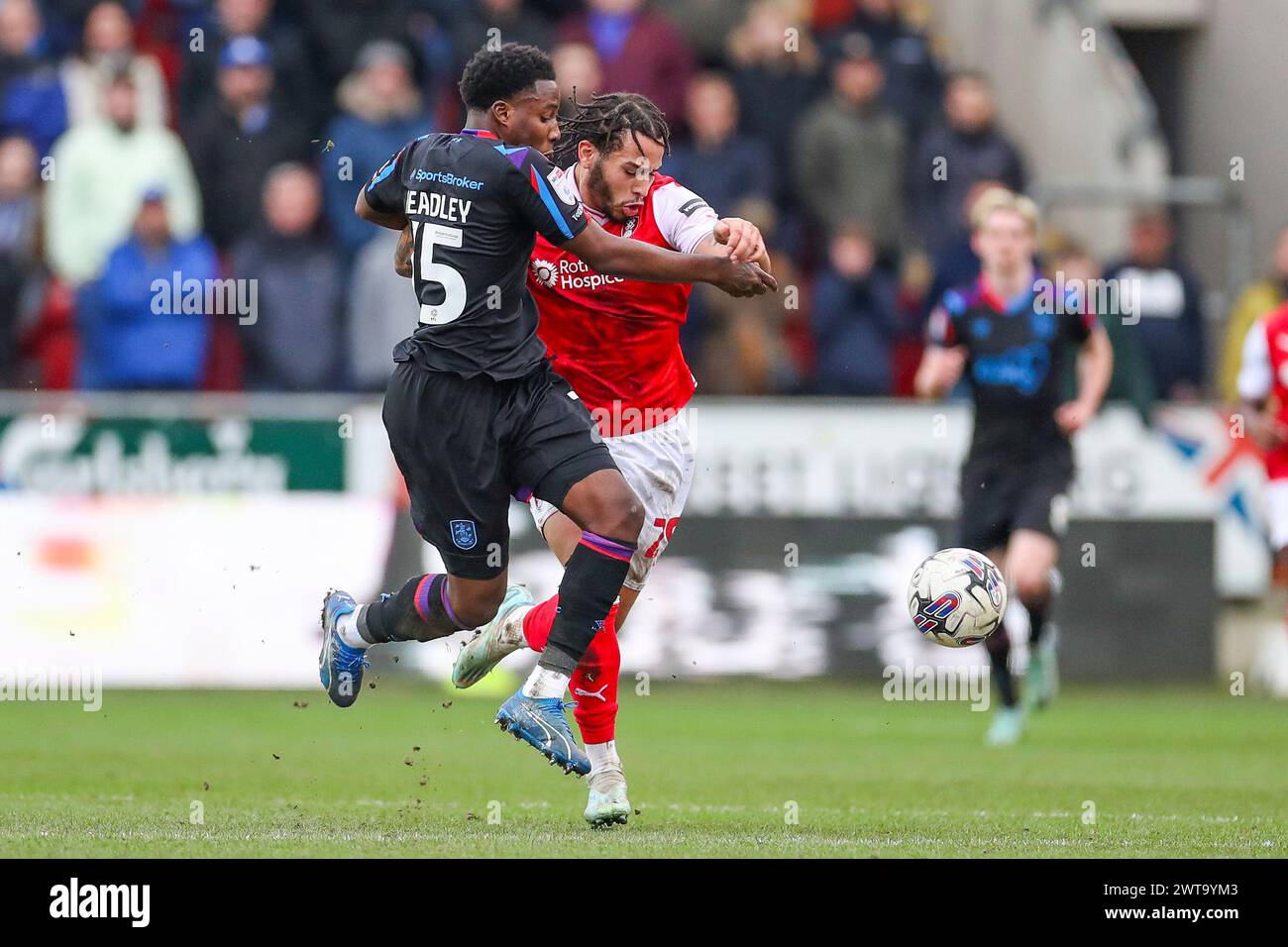 Rotherham, UK. 16th Mar, 2024. Huddersfield Town defender Jaheim ...