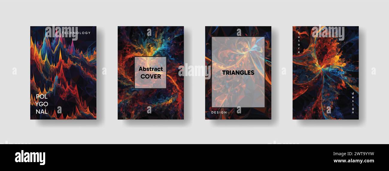 Low poly vertical abstract colorful and black flyers, collections of A4 ...