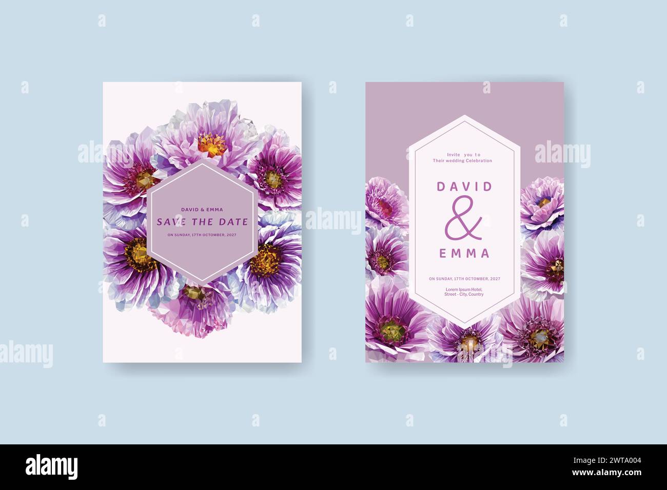 Vector charming set of invitation cards with flowers elements . Wedding elegant collection, Save ...