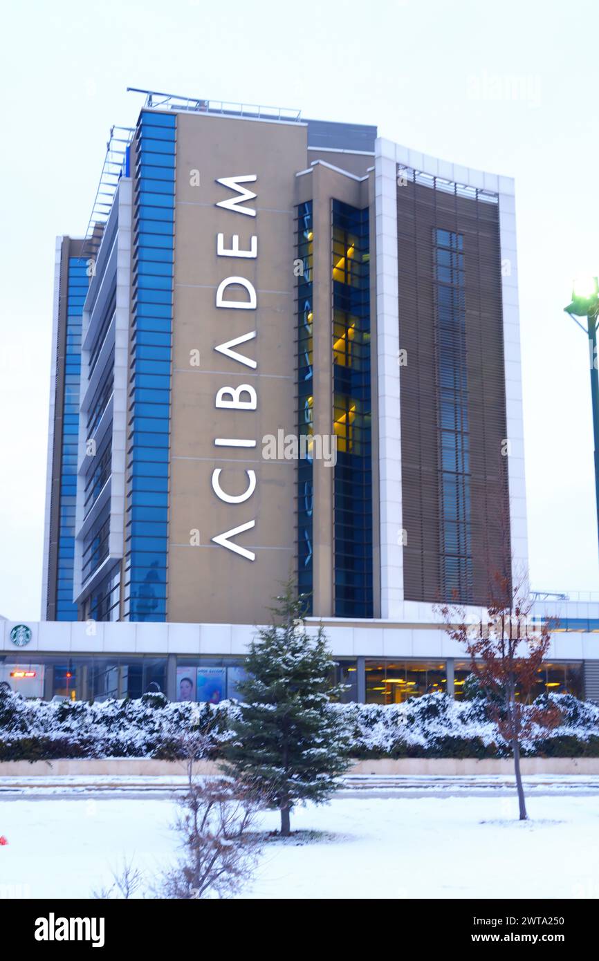 Acibadem hospital building under snow within trees in winter Stock ...