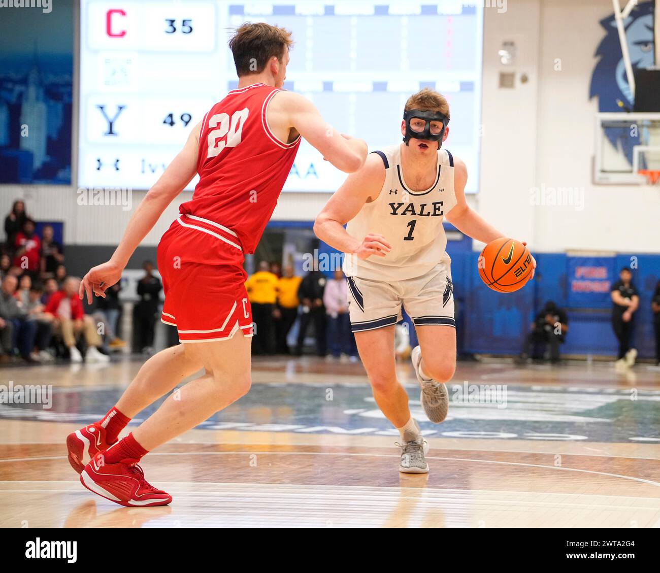 NEW YORK, NY - MARCH 16: Yale Bulldogs Forward Danny Wolf (1) dribbles ...