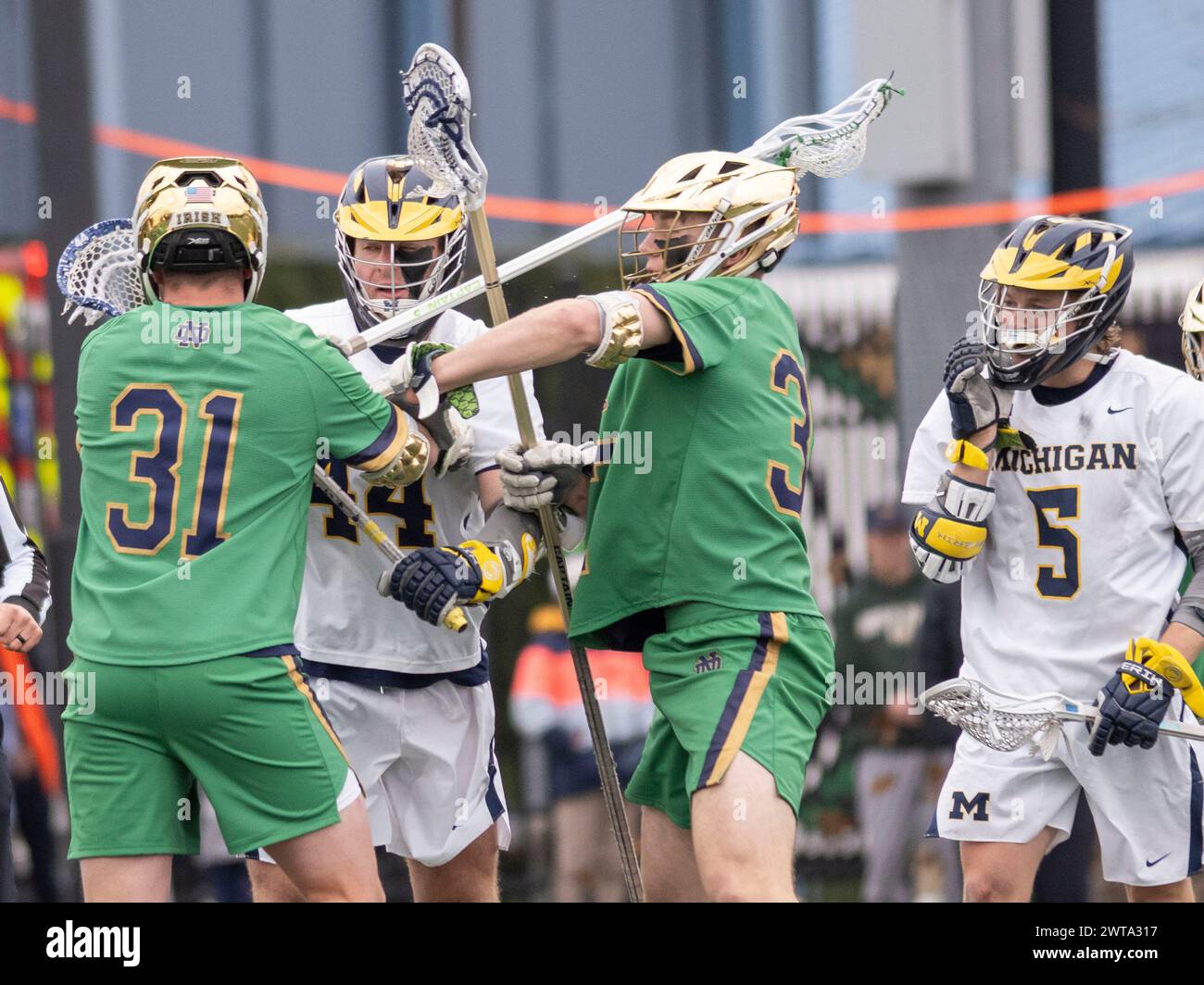 SOUTH BEND, IN - MARCH 16: Notre Dame defender BJ Burlace (31) and ...