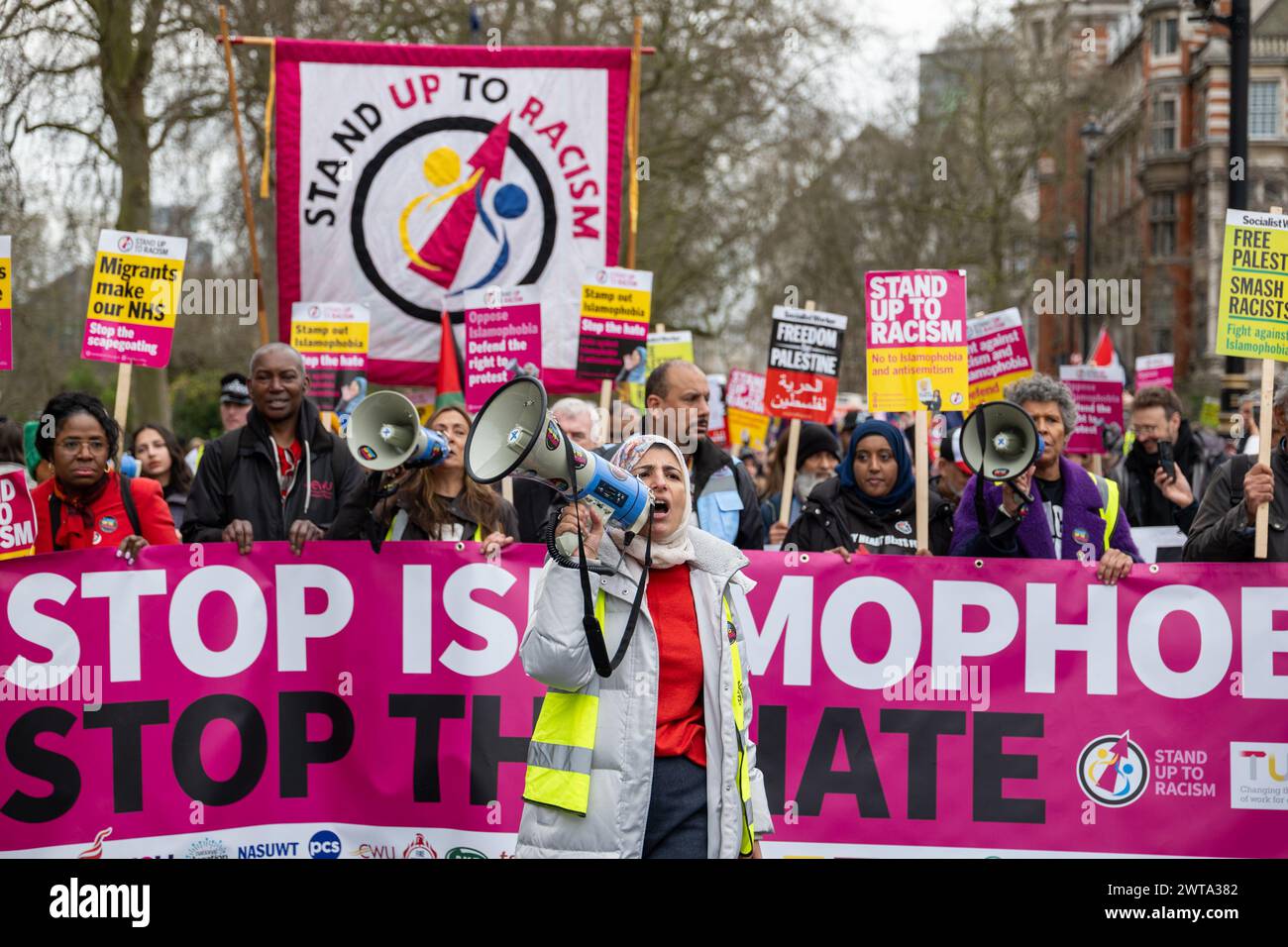 London / UK. 16 March 2024. Hundreds of people gathered outside Downing ...