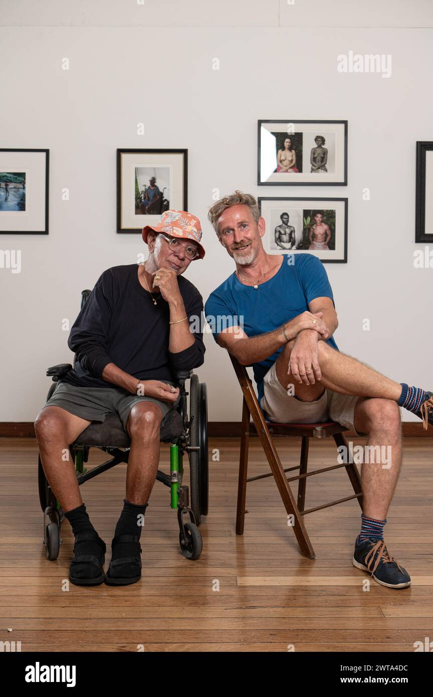 Artist Gary Lee with curator Maurice O'Riordan pose for a portrait at ...