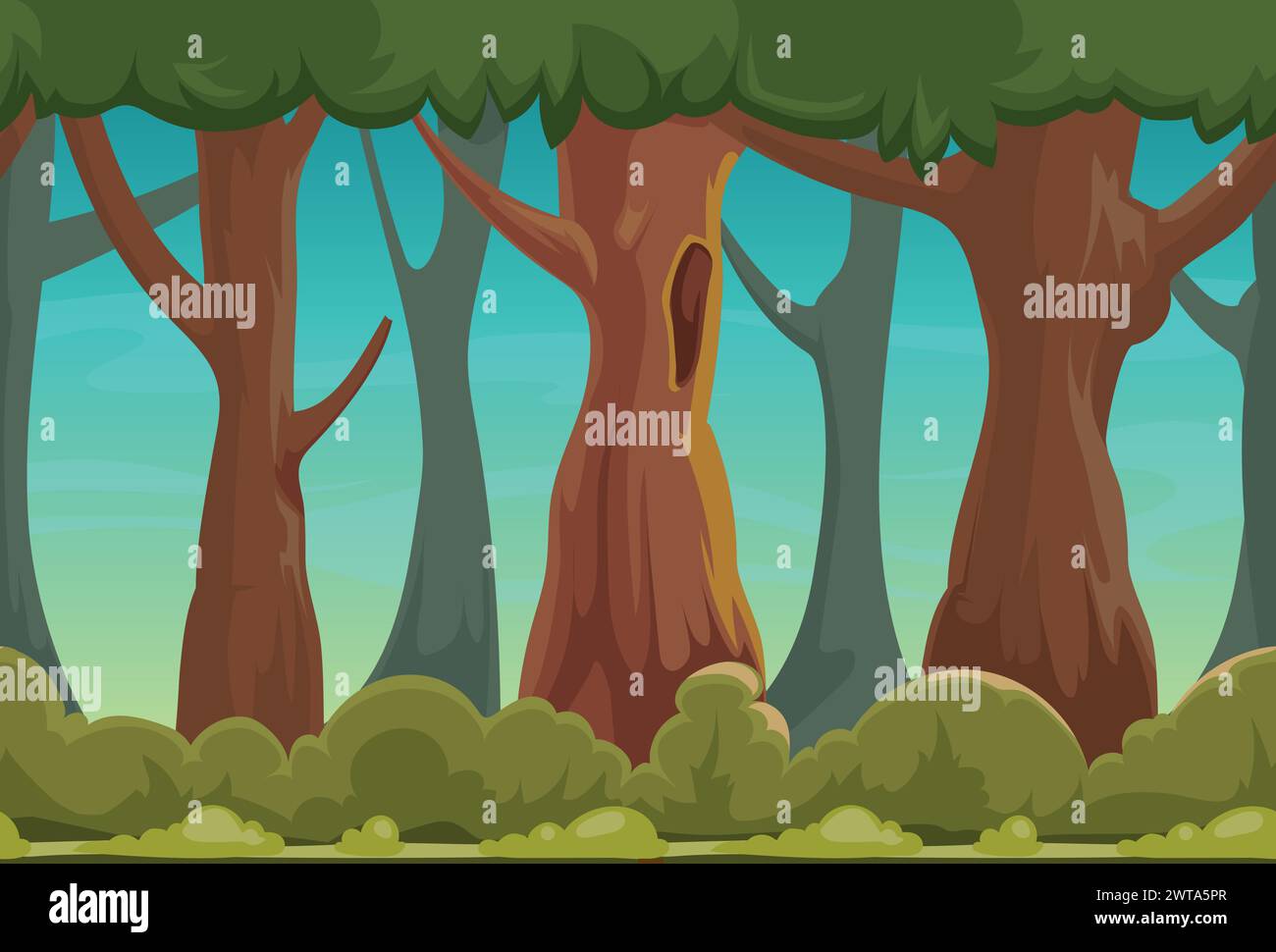 Forest game background. Cartoon woodland landscape scene Stock Vector ...