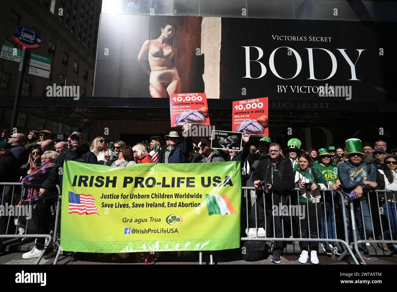 New York, USA. 16th Mar, 2024. Members of the Irish Pro-Life USA attend the 263rd Annual St ...