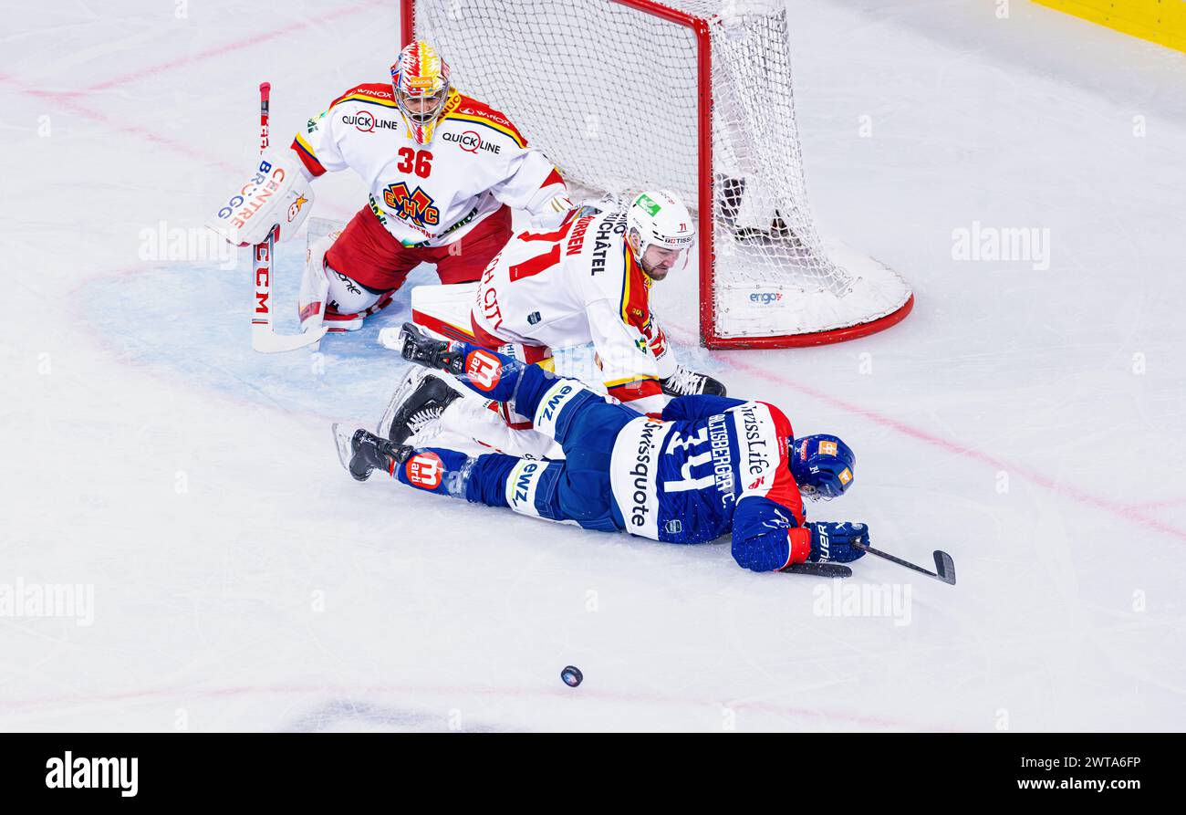 Zurich, Switzerland, 16th Mar 2024: #71 Yanik Burren (EHC Biel) puts ...