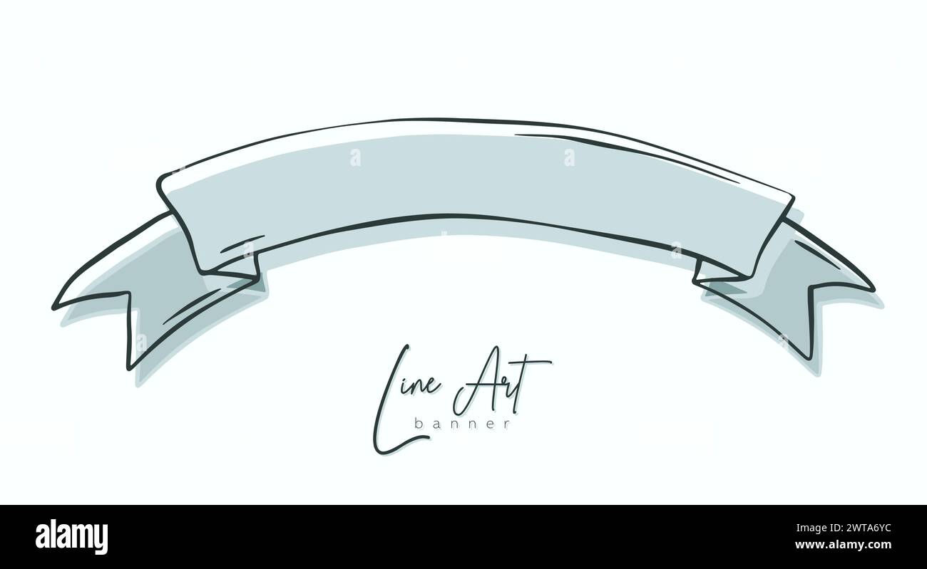 Hand drawn line art ribbon banner vector illustration. Vintage frame ...