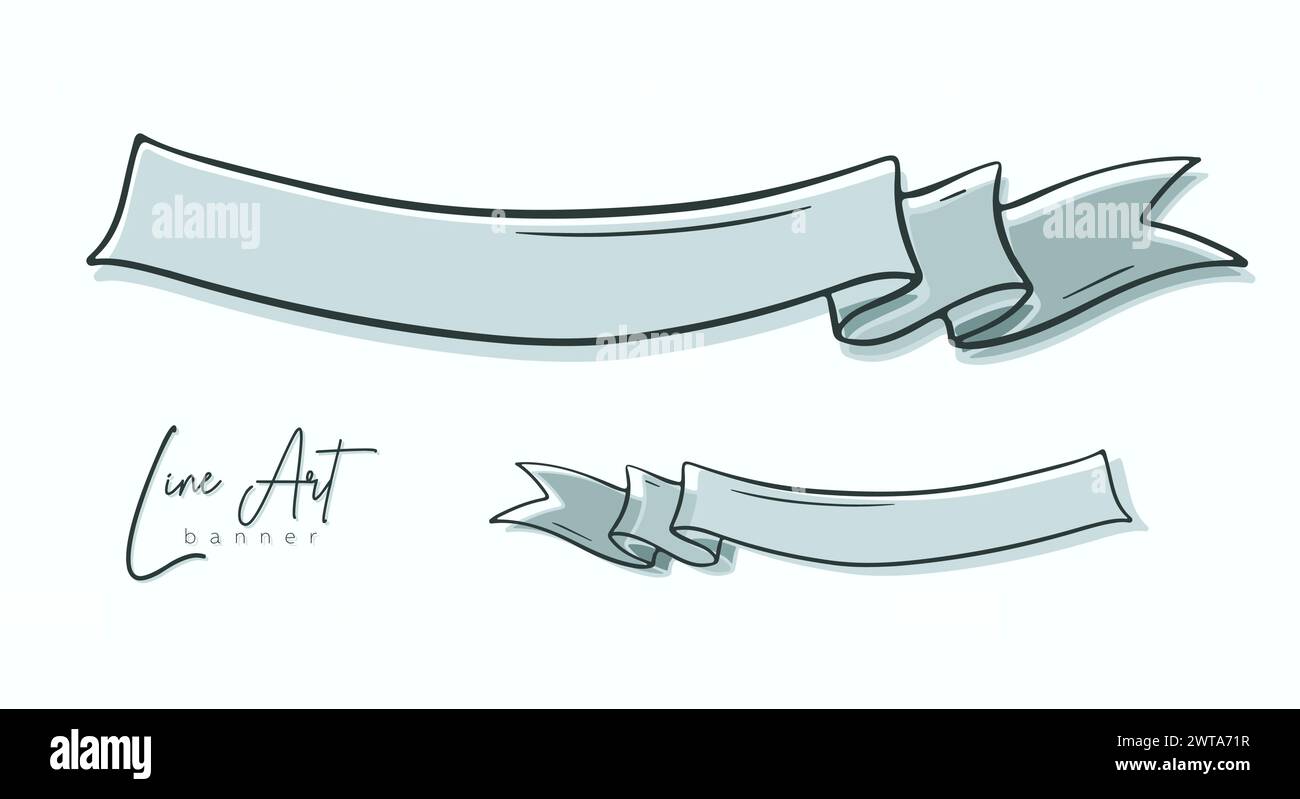 Hand drawn line art ribbon banner vector illustration. Vintage frame ...