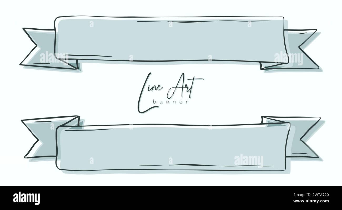 Hand drawn line art ribbon banner vector illustration. Vintage frame ...