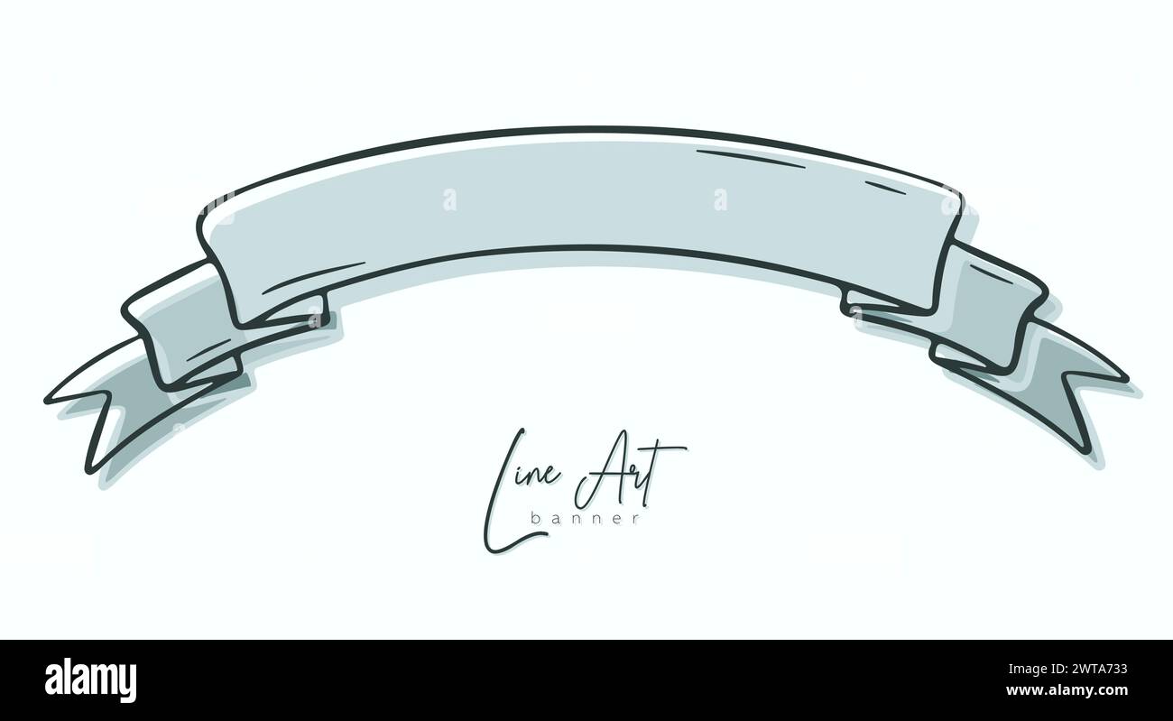 Hand drawn line art ribbon banner vector illustration. Vintage frame ...