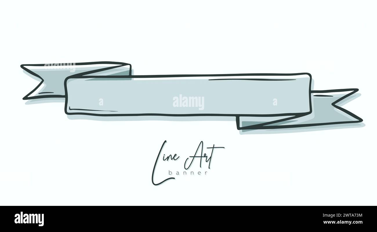 Hand drawn line art ribbon banner vector illustration. Vintage frame ...