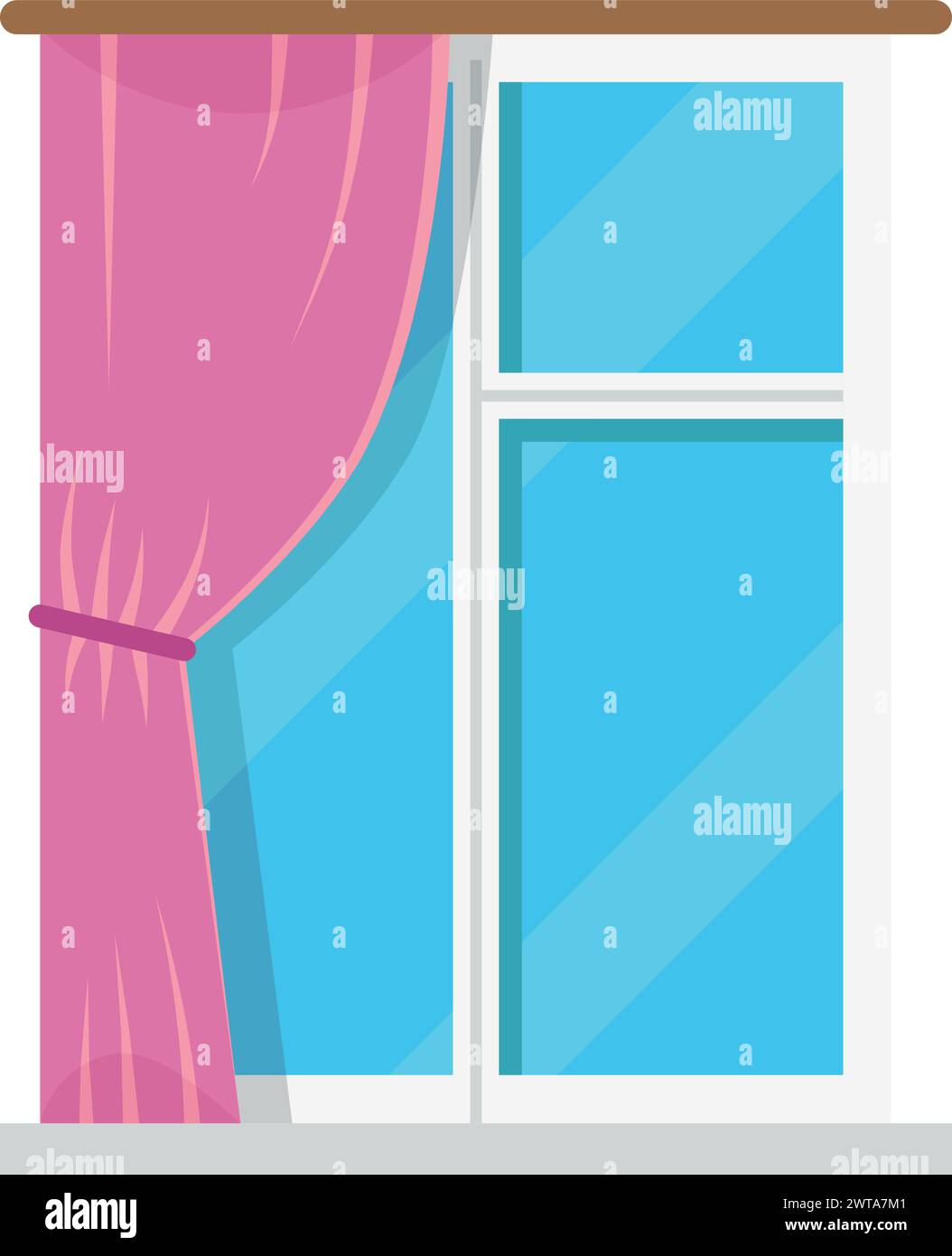 Window with pink curtain. Cartoon color interior element Stock Vector ...