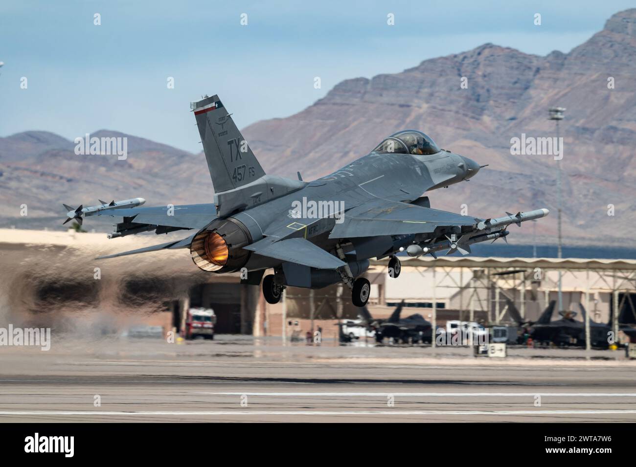 An F-16 Aggressor assigned to the 706th Aggressor Squadron takes off ...