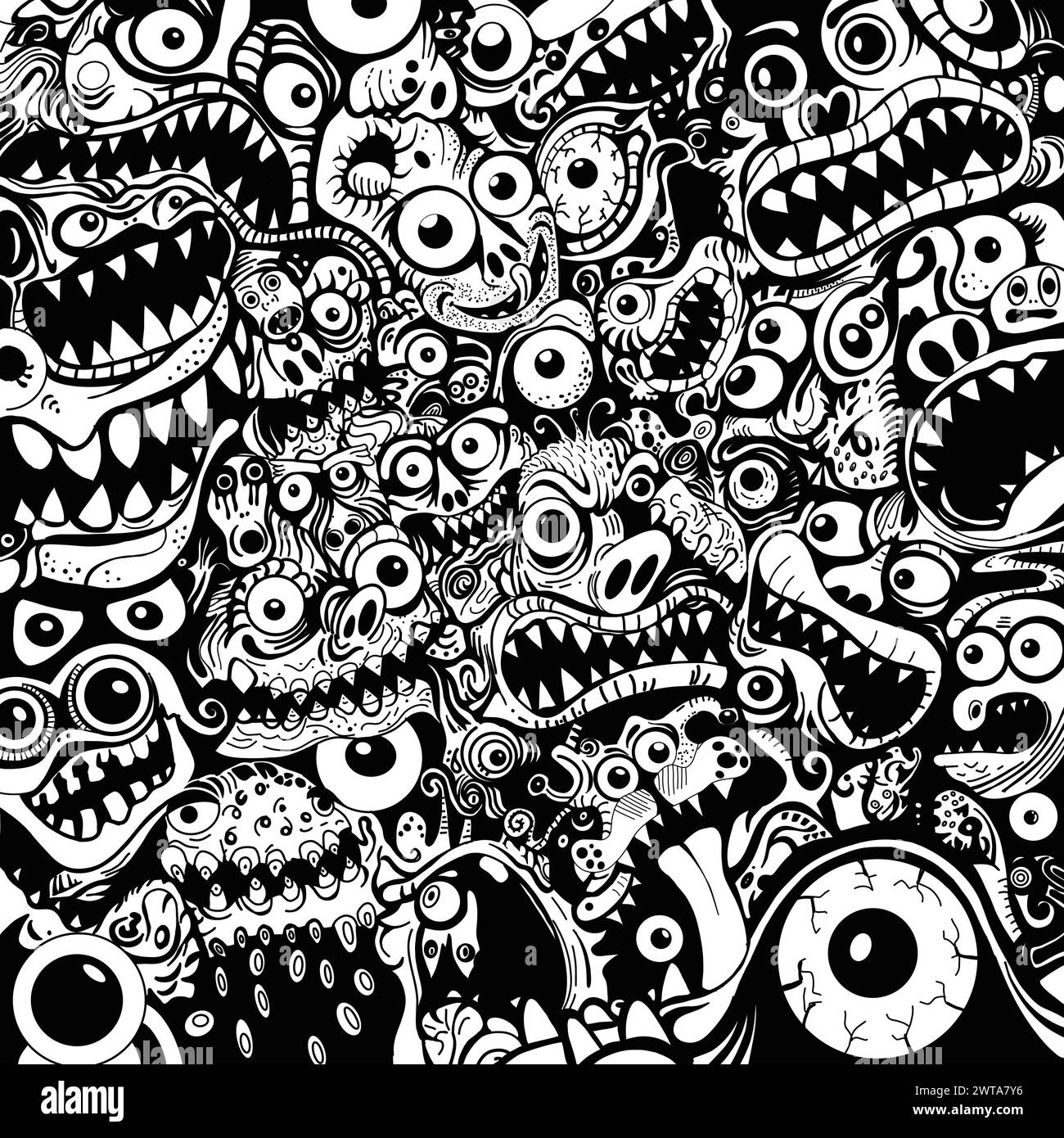 ugly monsters pattern drawing cartoon spooky background Stock Photo - Alamy